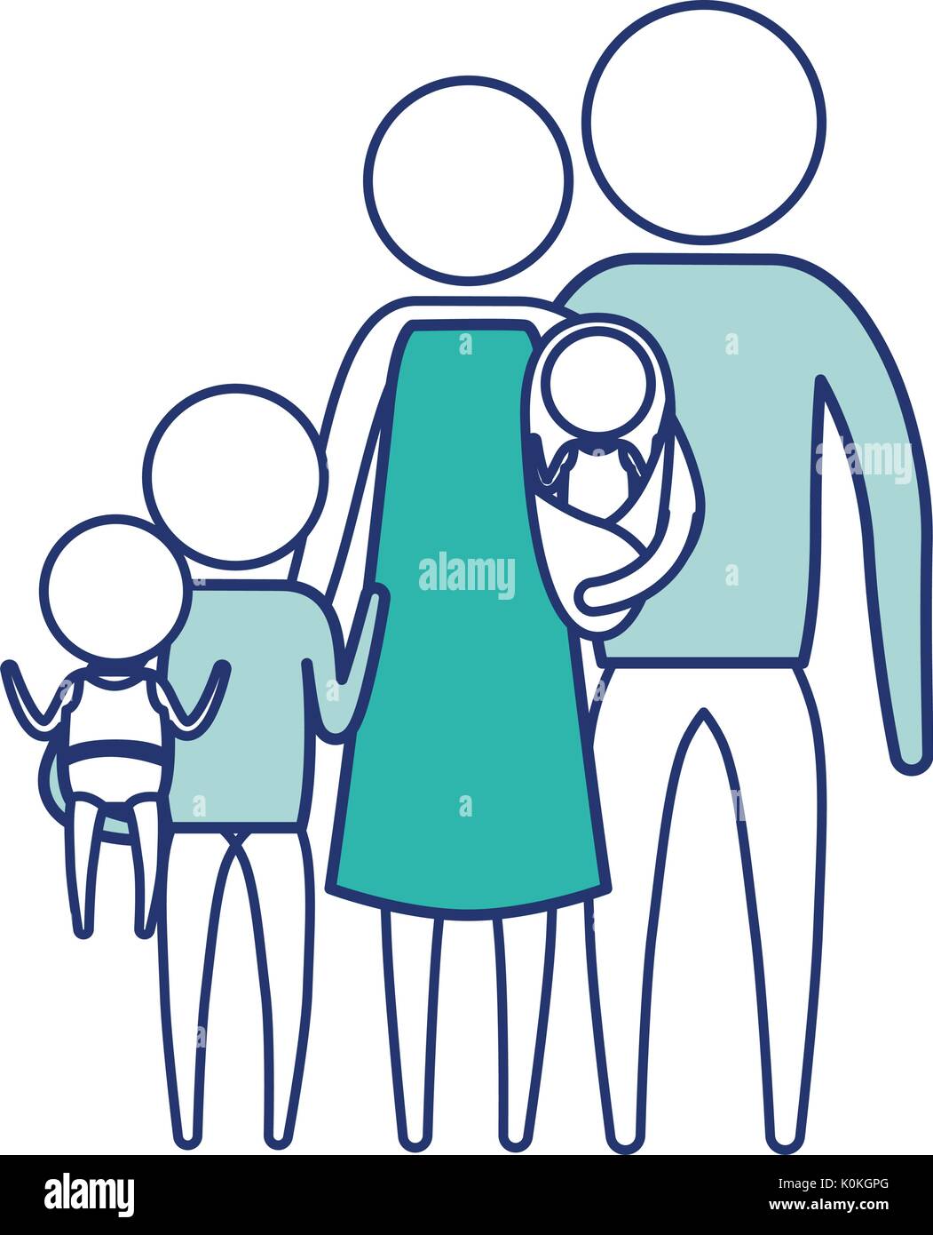 color blue silhouette of sections pictogram big family group with ...