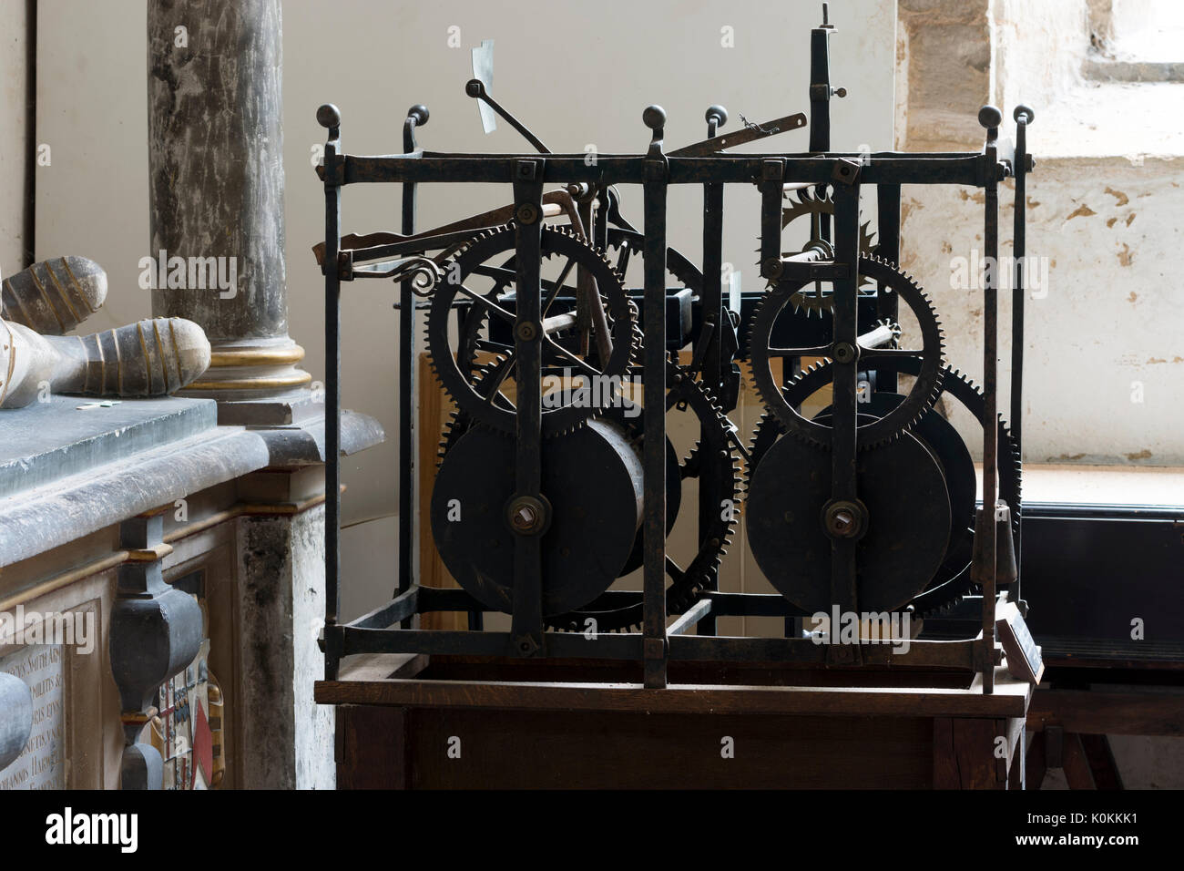 Old church clock workings, St. Peter`s Church, Wootton Wawen ...