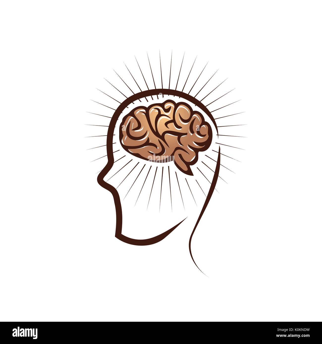 brain with outline of face illustration, symbol design, isolated on ...