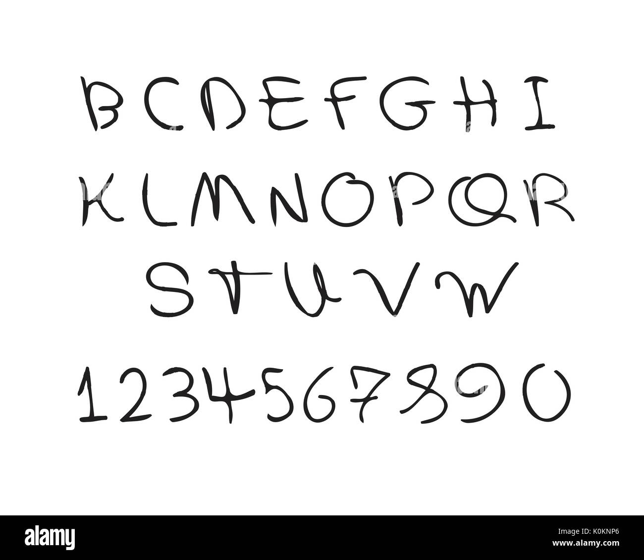 hand drawn alphabet, simple letters, isolated on white background Stock ...