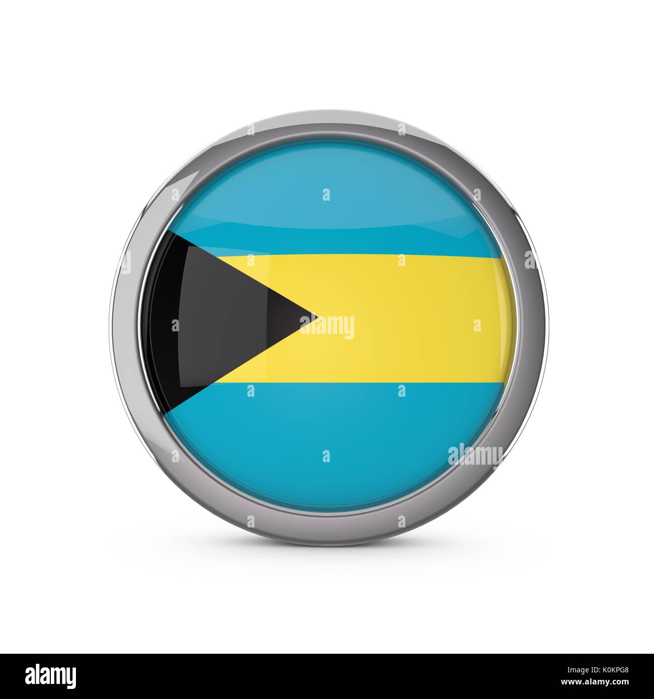 Bahamas national flag in a glossy circle shape with chrome frame. 3D ...