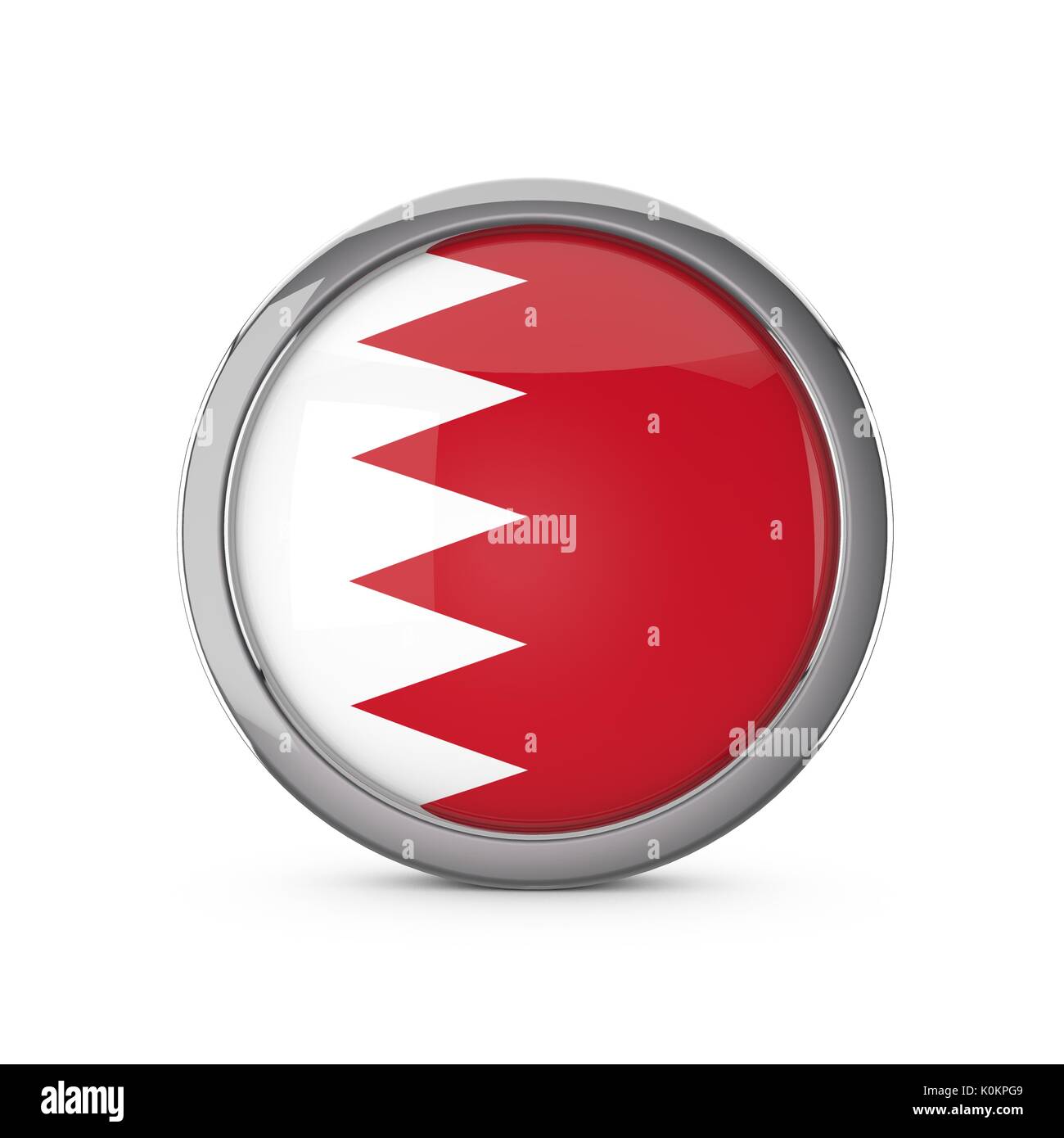 Bahrain national flag in a glossy circle shape with chrome frame. 3D ...