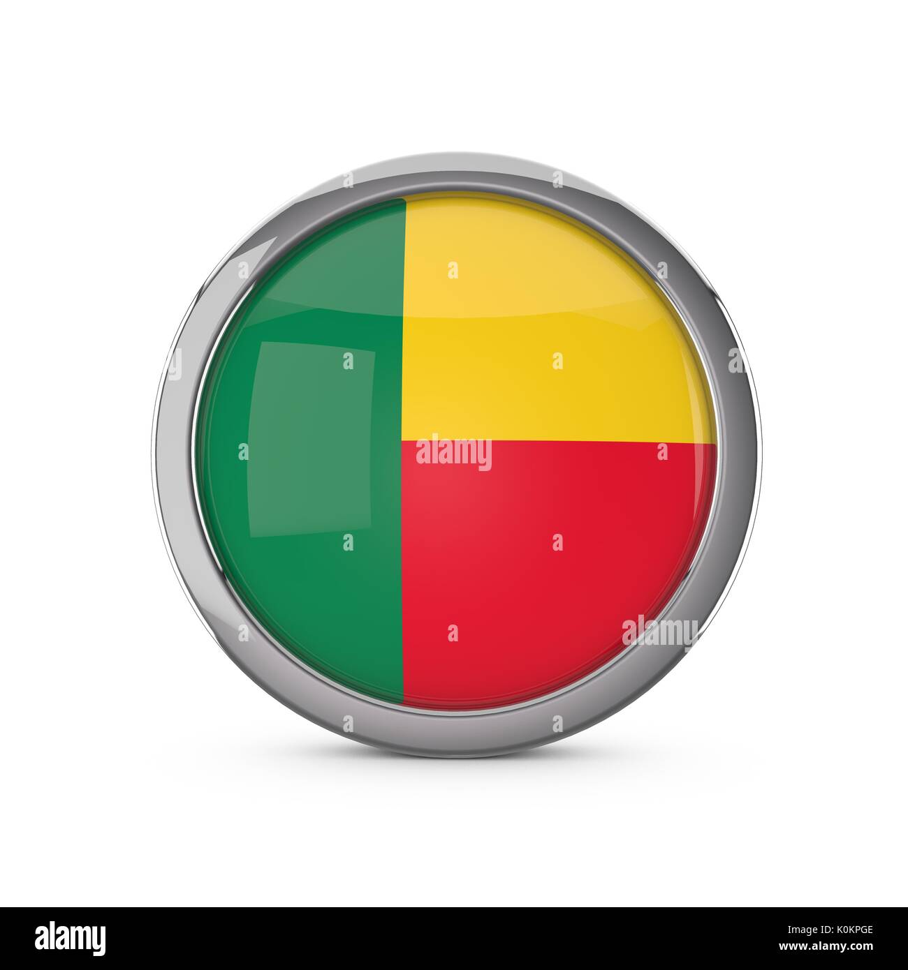 Benin national flag in a glossy circle shape with chrome frame. 3D ...