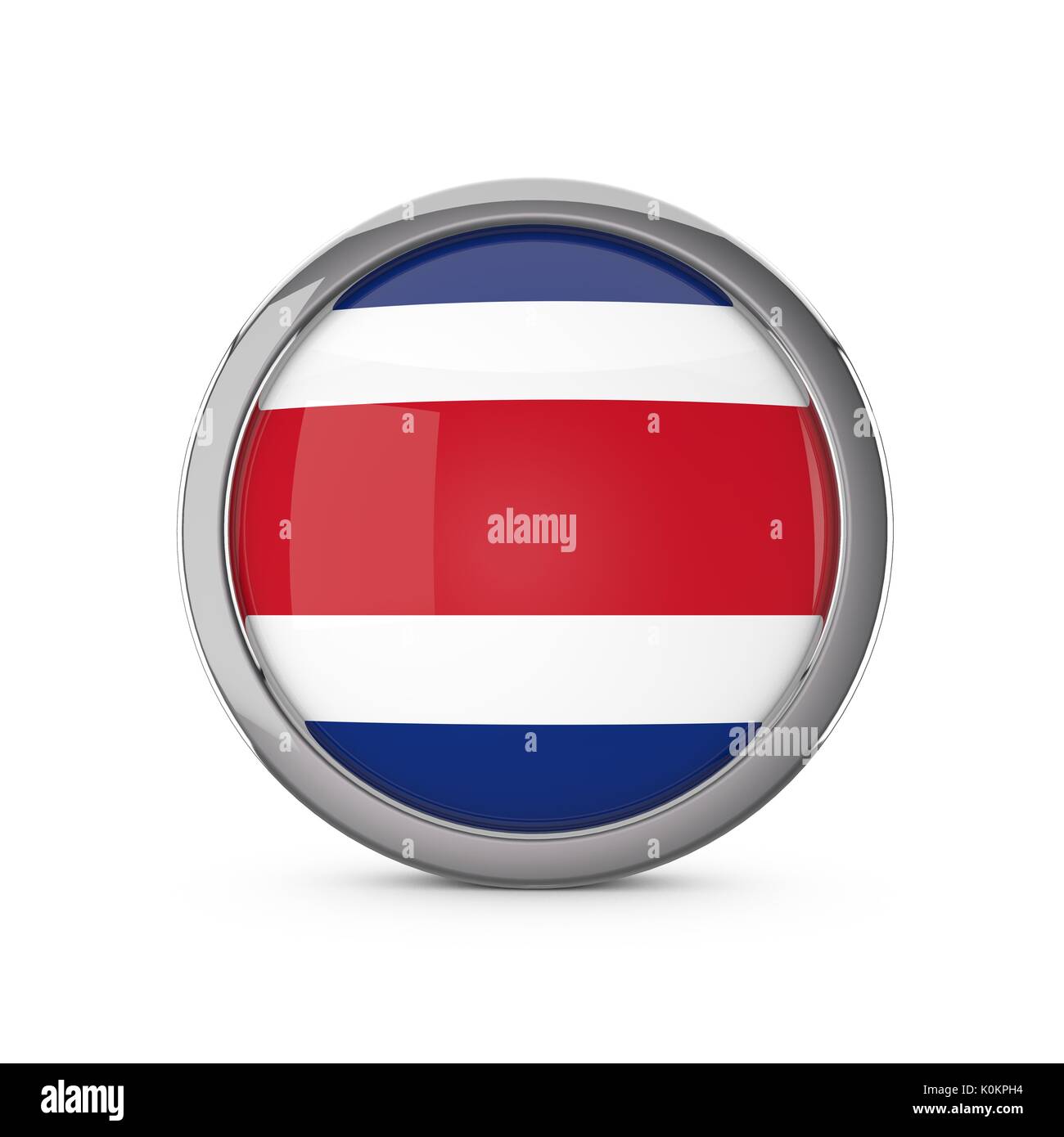 Costa Rica national flag in a glossy circle shape with chrome frame. 3D ...