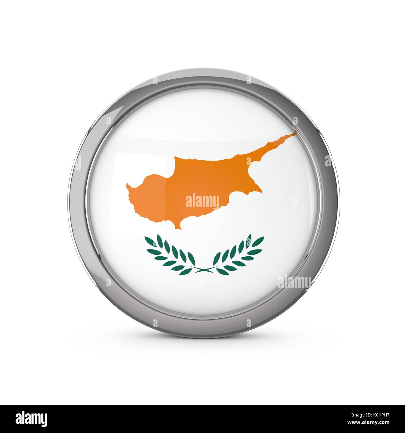 Cyprus national flag in a glossy circle shape with chrome frame. 3D ...