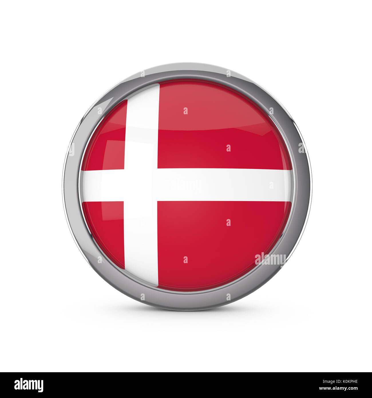 Denmark national flag in a glossy circle shape with chrome frame. 3D ...