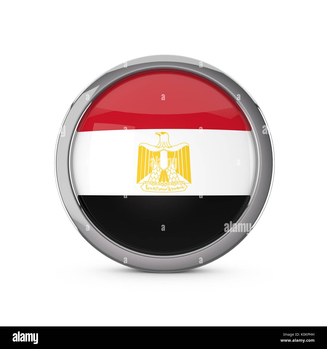Egypt national flag in a glossy circle shape with chrome frame. 3D ...