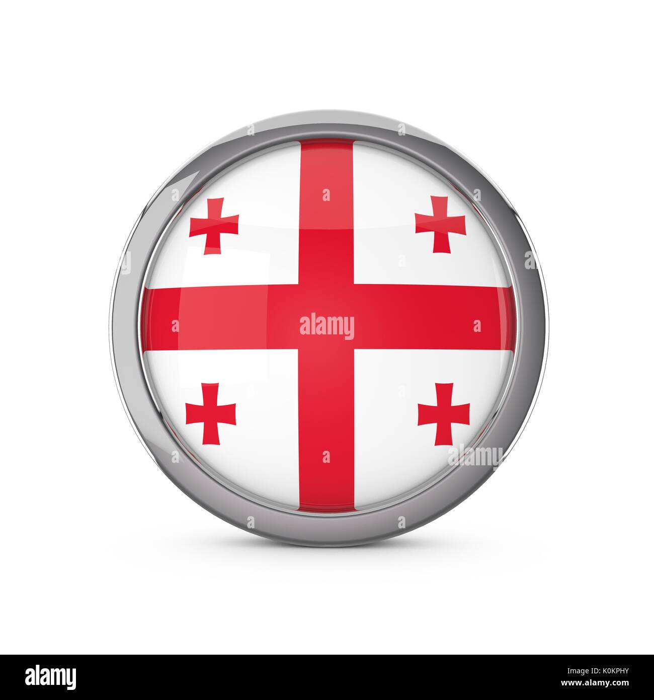 Georgia national flag in a glossy circle shape with chrome frame. 3D ...