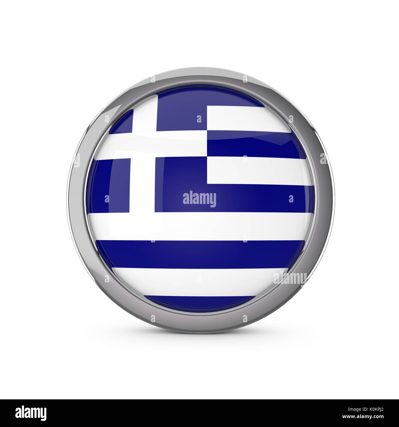 Greece national flag in a glossy circle shape with chrome frame. 3D ...