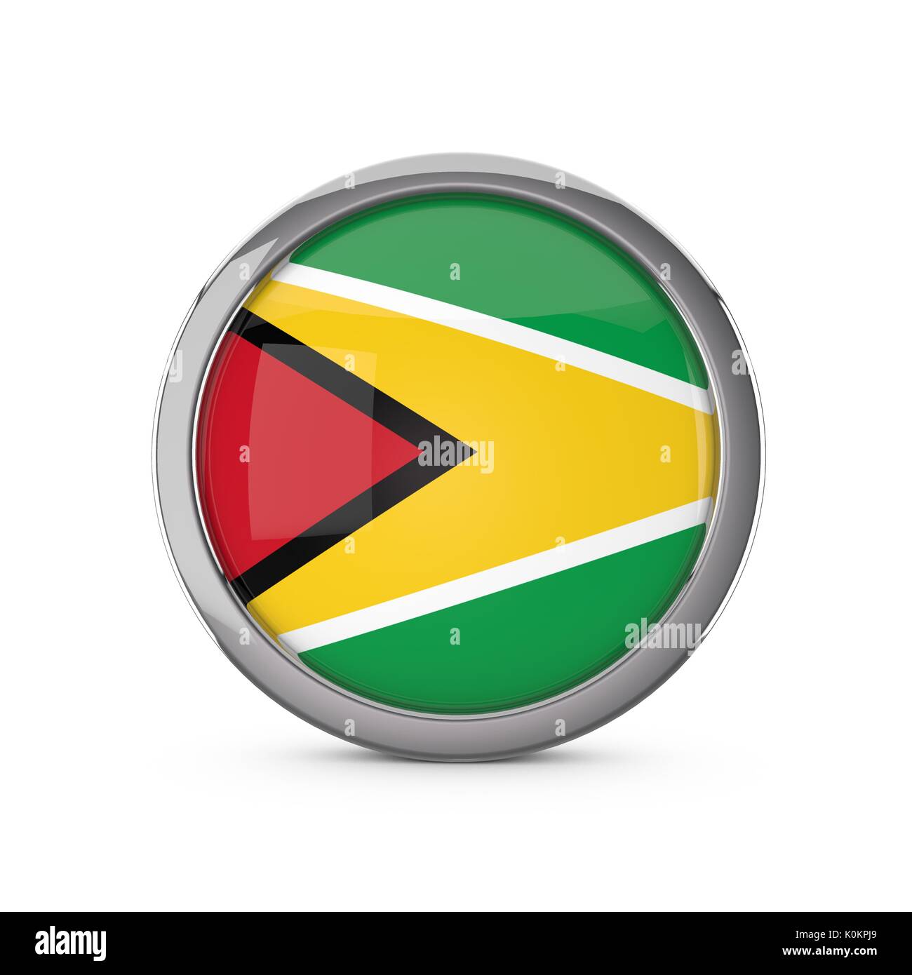 Guyana national flag in a glossy circle shape with chrome frame. 3D Rendering Stock Photo - Alamy