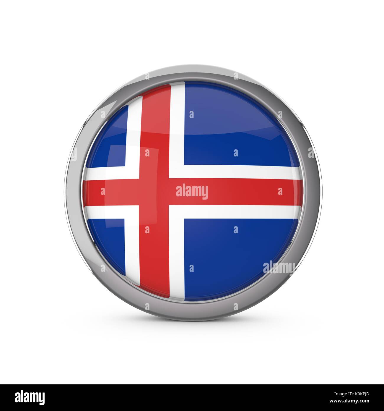 Iceland national flag in a glossy circle shape with chrome frame. 3D ...