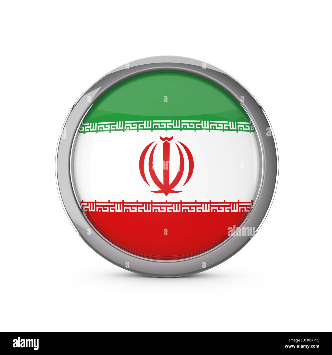 Iran national flag in a glossy circle shape with chrome frame. 3D ...
