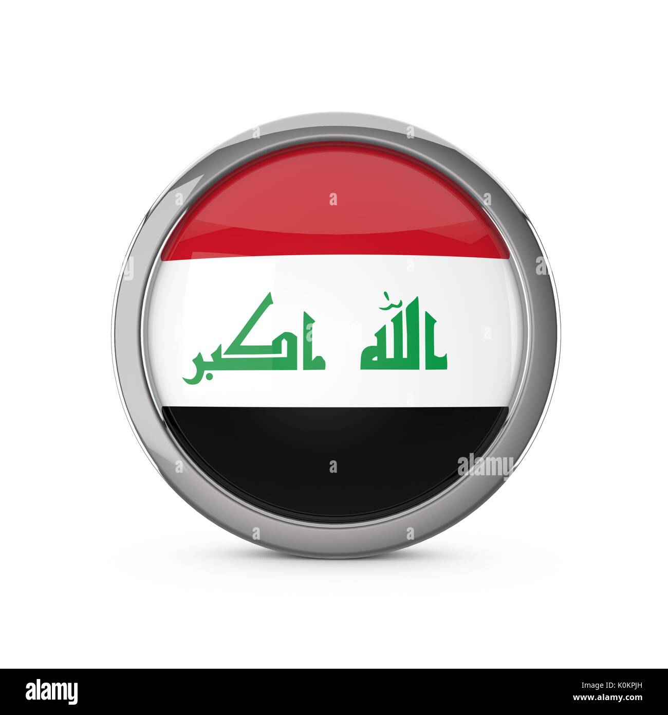 Iraq national flag in a glossy circle shape with chrome frame. 3D ...