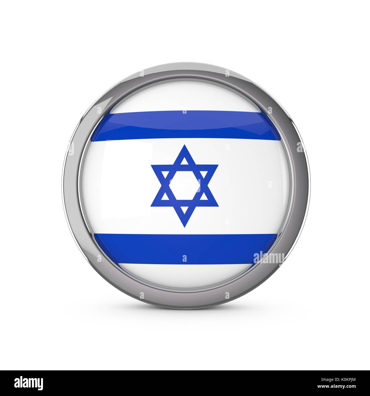 Israel national flag in a glossy circle shape with chrome frame. 3D ...