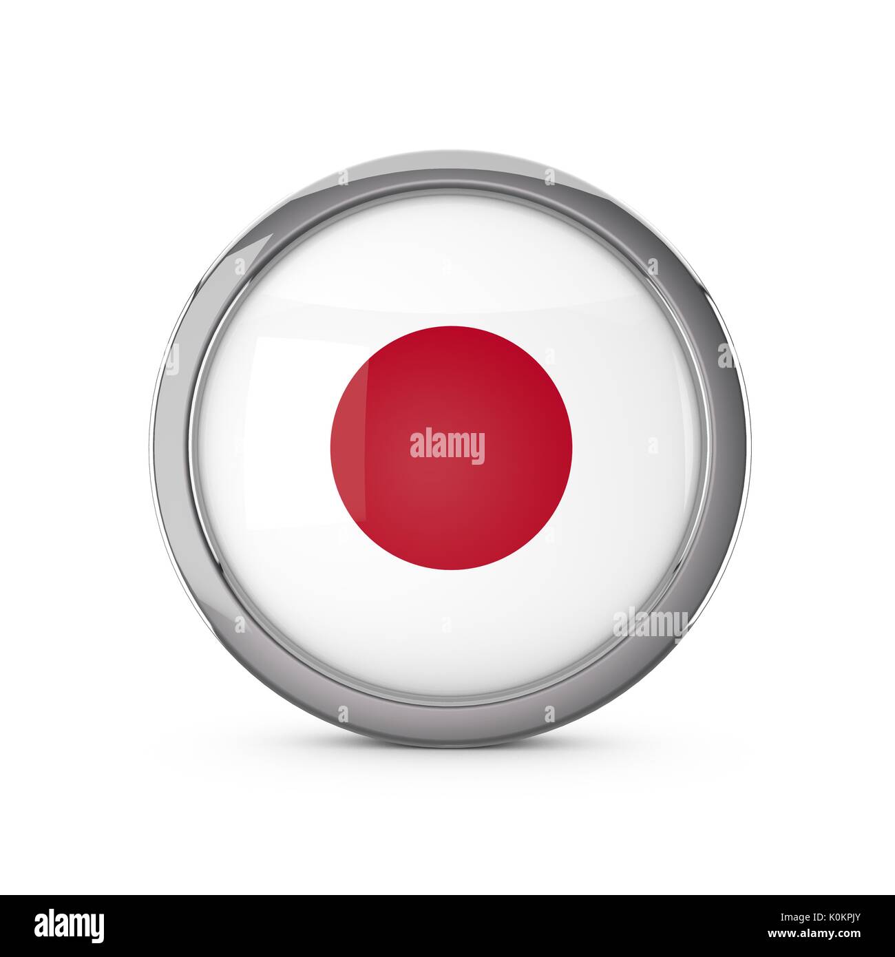 Japan national flag in a glossy circle shape with chrome frame. 3D ...