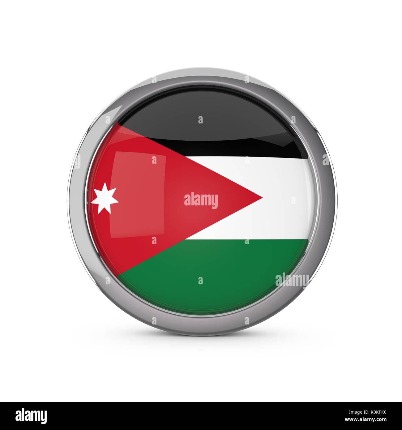 Jordan national flag in a glossy circle shape with chrome frame. 3D ...