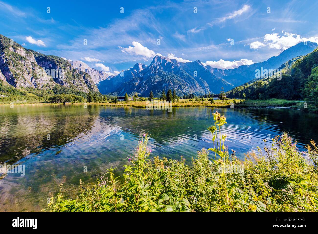 Scenic Alpine Lake Almsee Austria. Lake Alm, Salzkammergut in the ...