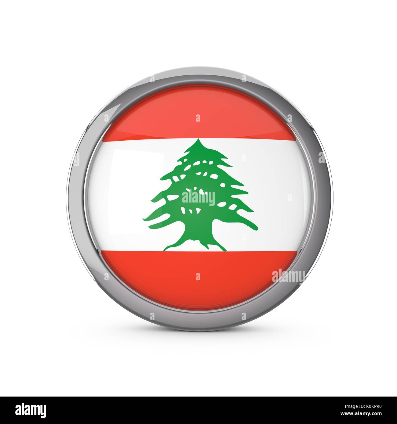 Lebanon national flag in a glossy circle shape with chrome frame. 3D ...