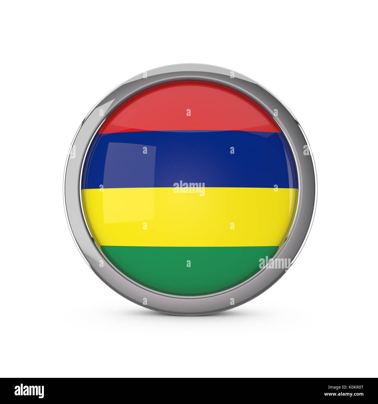 Mauritius national flag in a glossy circle shape with chrome frame. 3D ...