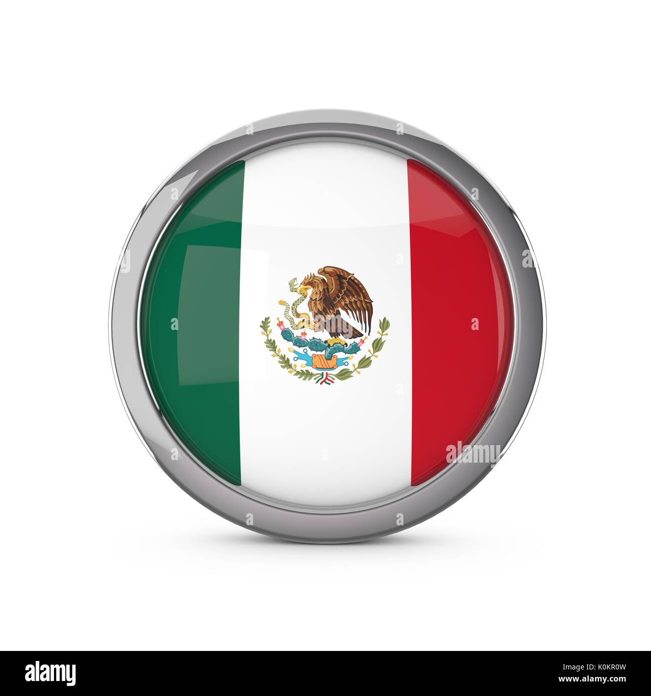 Mexico national flag in a glossy circle shape with chrome frame. 3D ...