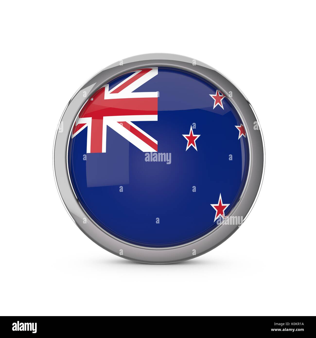 New Zealand national flag in a glossy circle shape with chrome frame ...