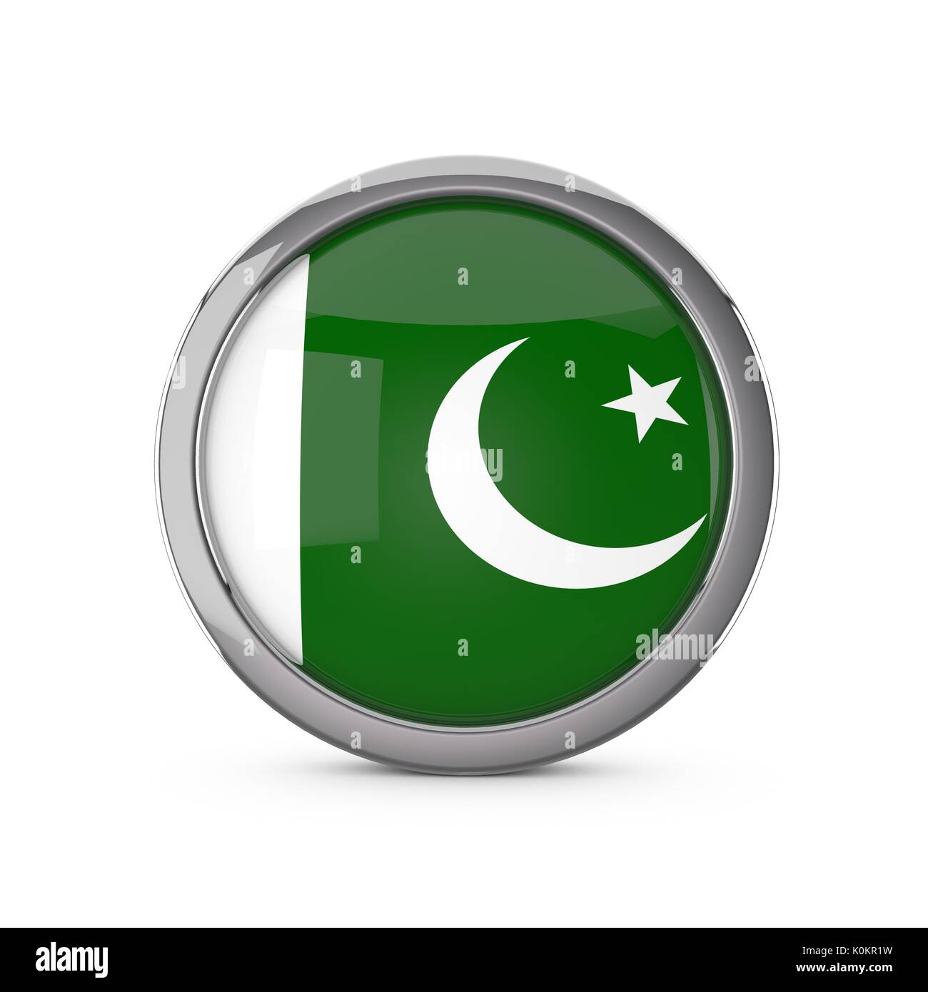 Pakistan national flag in a glossy circle shape with chrome frame. 3D ...