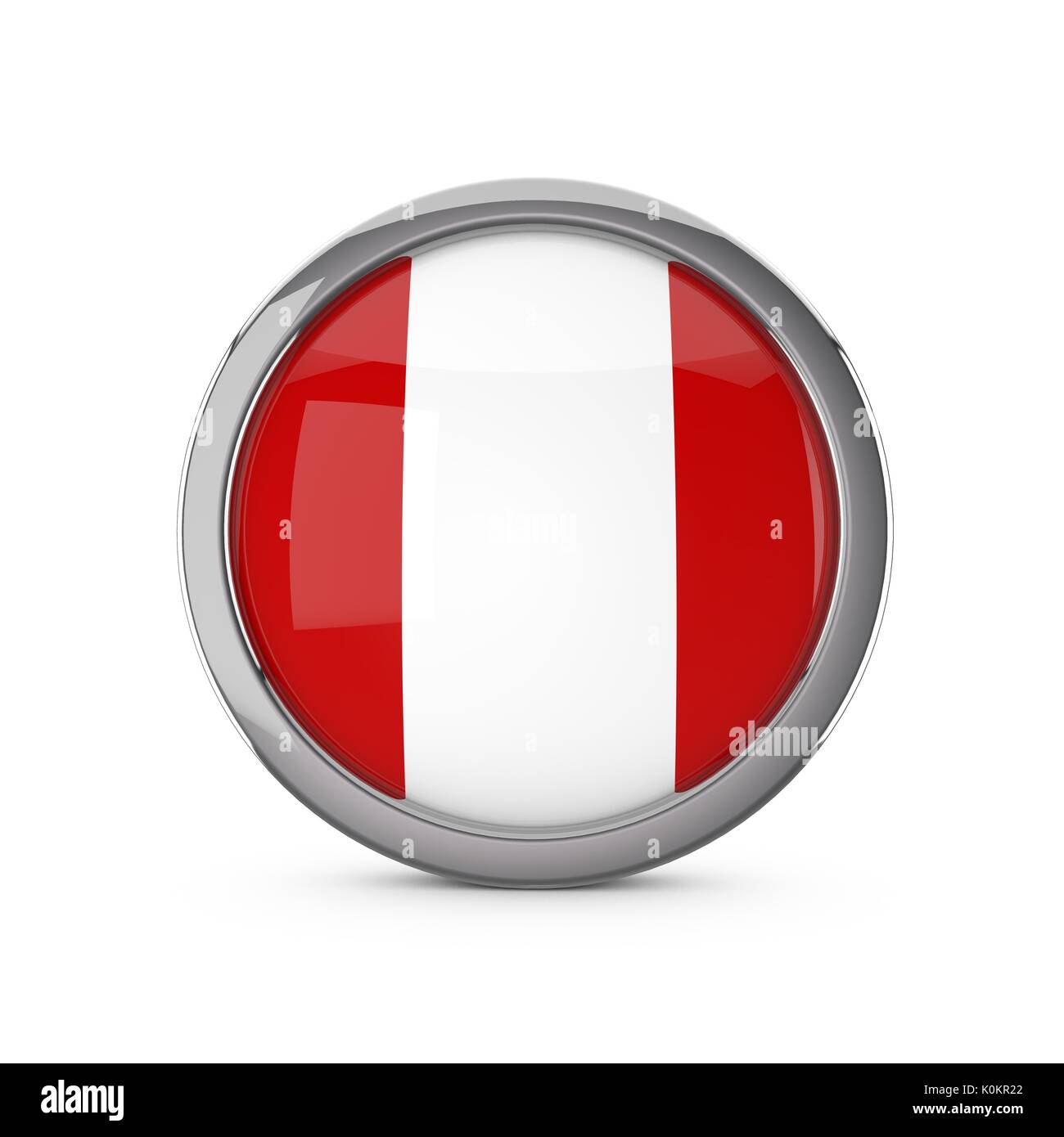 Peru national flag in a glossy circle shape with chrome frame. 3D ...