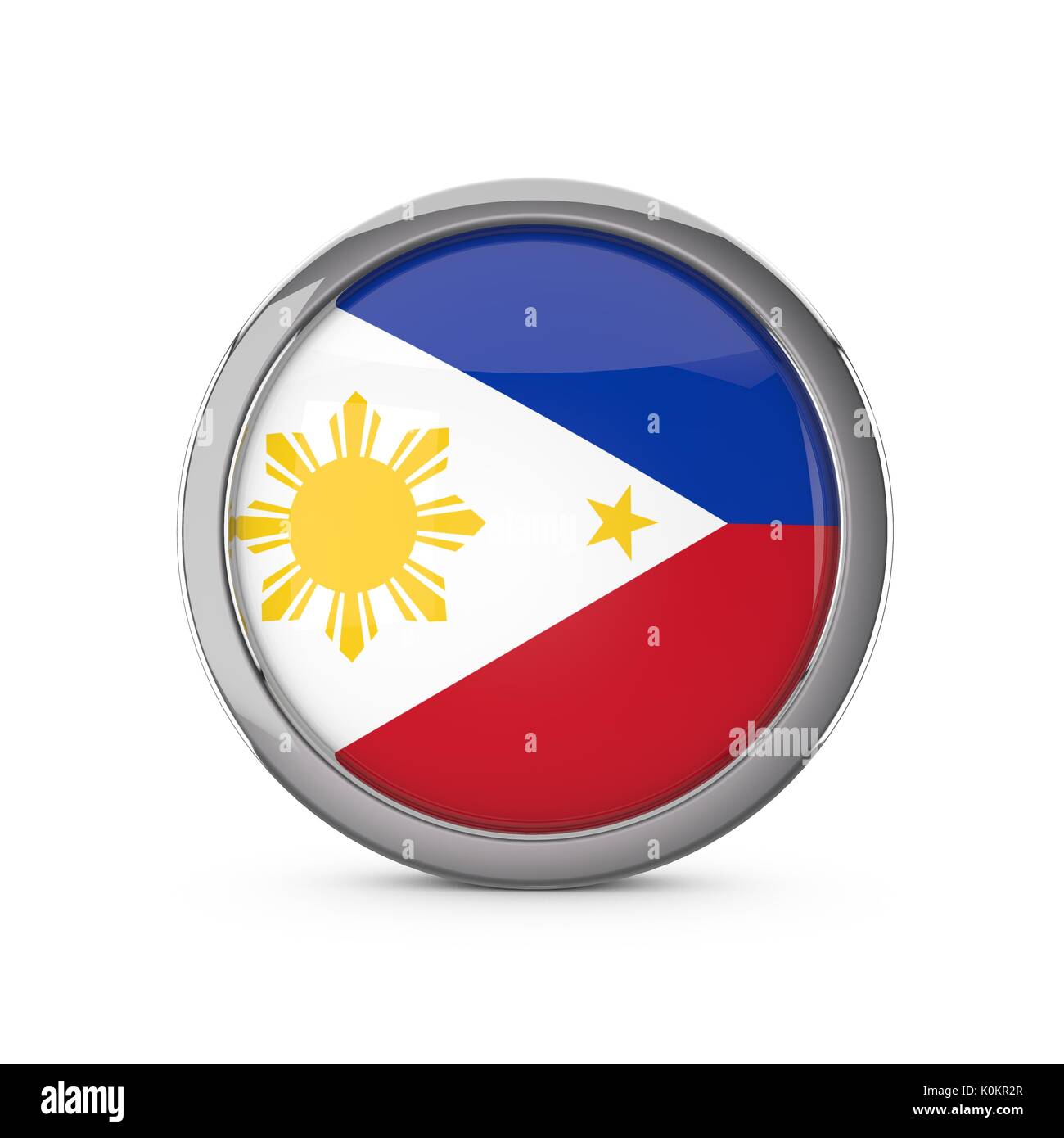 Philippines national flag in a glossy circle shape with chrome frame ...