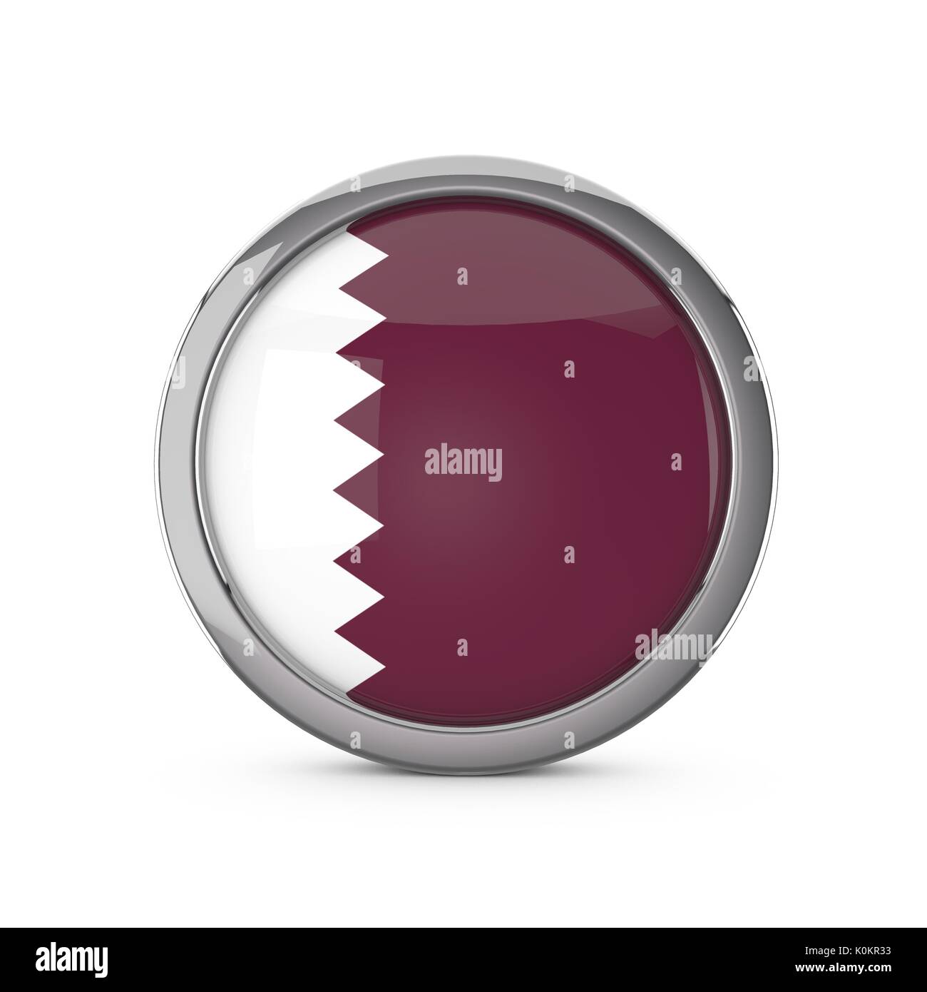 Qatar national flag in a glossy circle shape with chrome frame. 3D ...