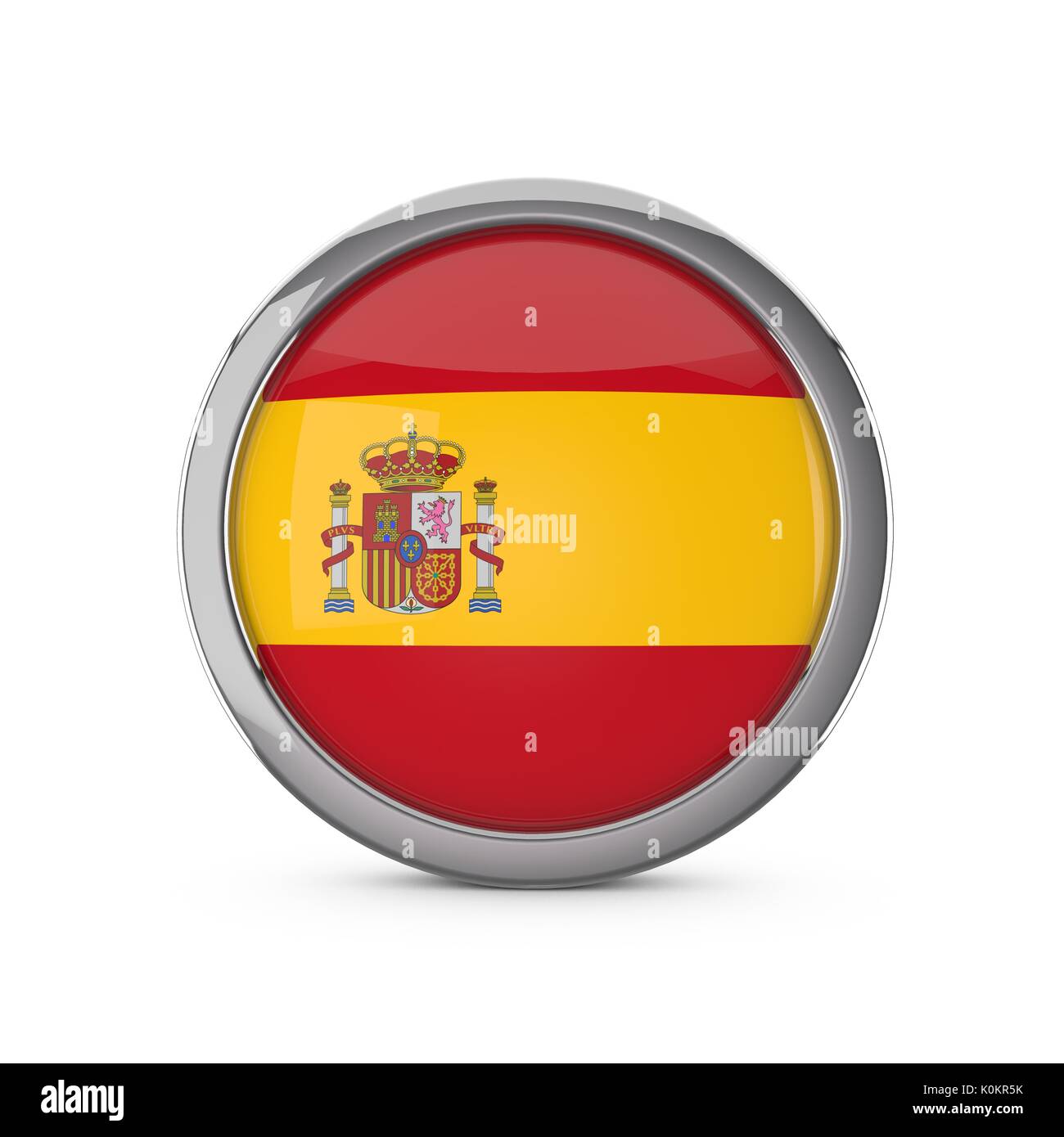 Spain national flag in a glossy circle shape with chrome frame. 3D ...