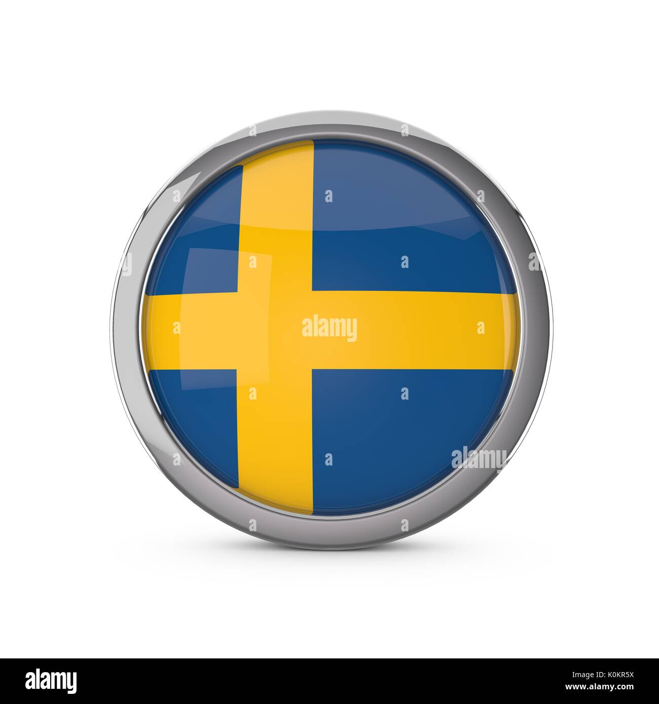 Sweden national flag in a glossy circle shape with chrome frame. 3D ...