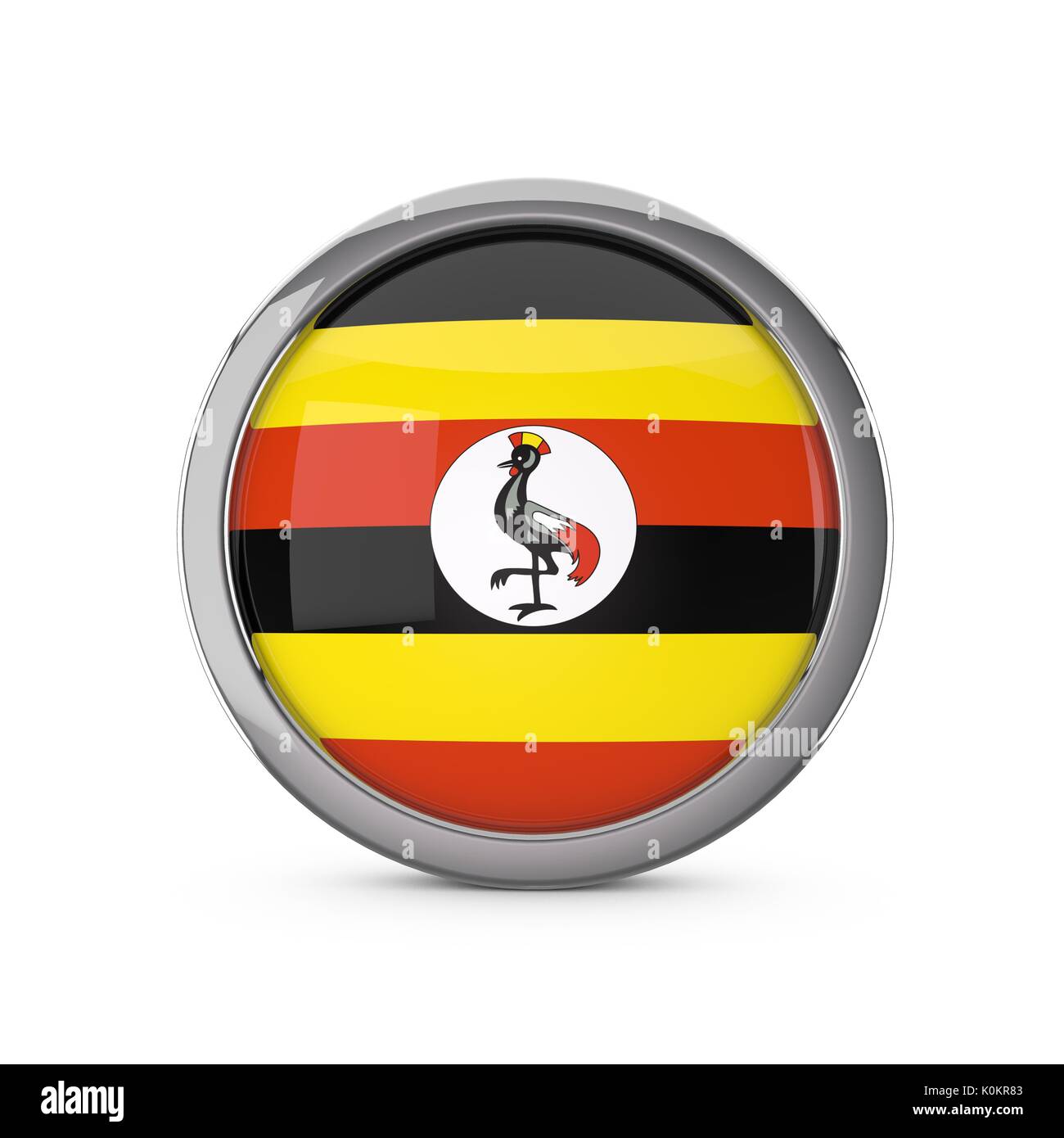Uganda national flag in a glossy circle shape with chrome frame. 3D ...