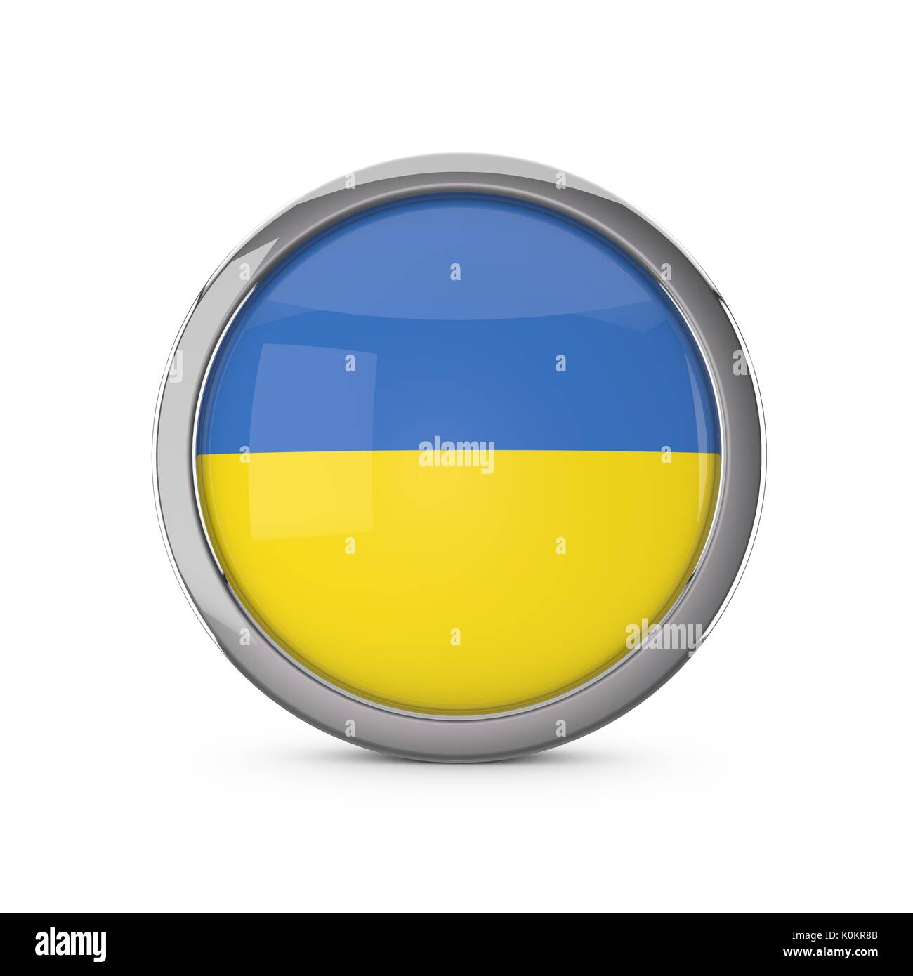 Ukraine national flag in a glossy circle shape with chrome frame. 3D ...