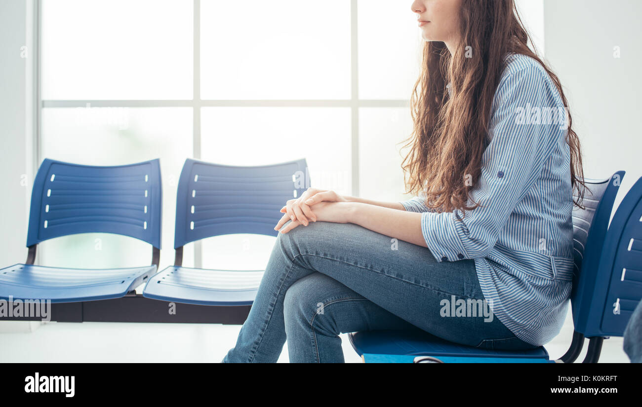 Woman in waiting room hi-res stock photography and images - Alamy