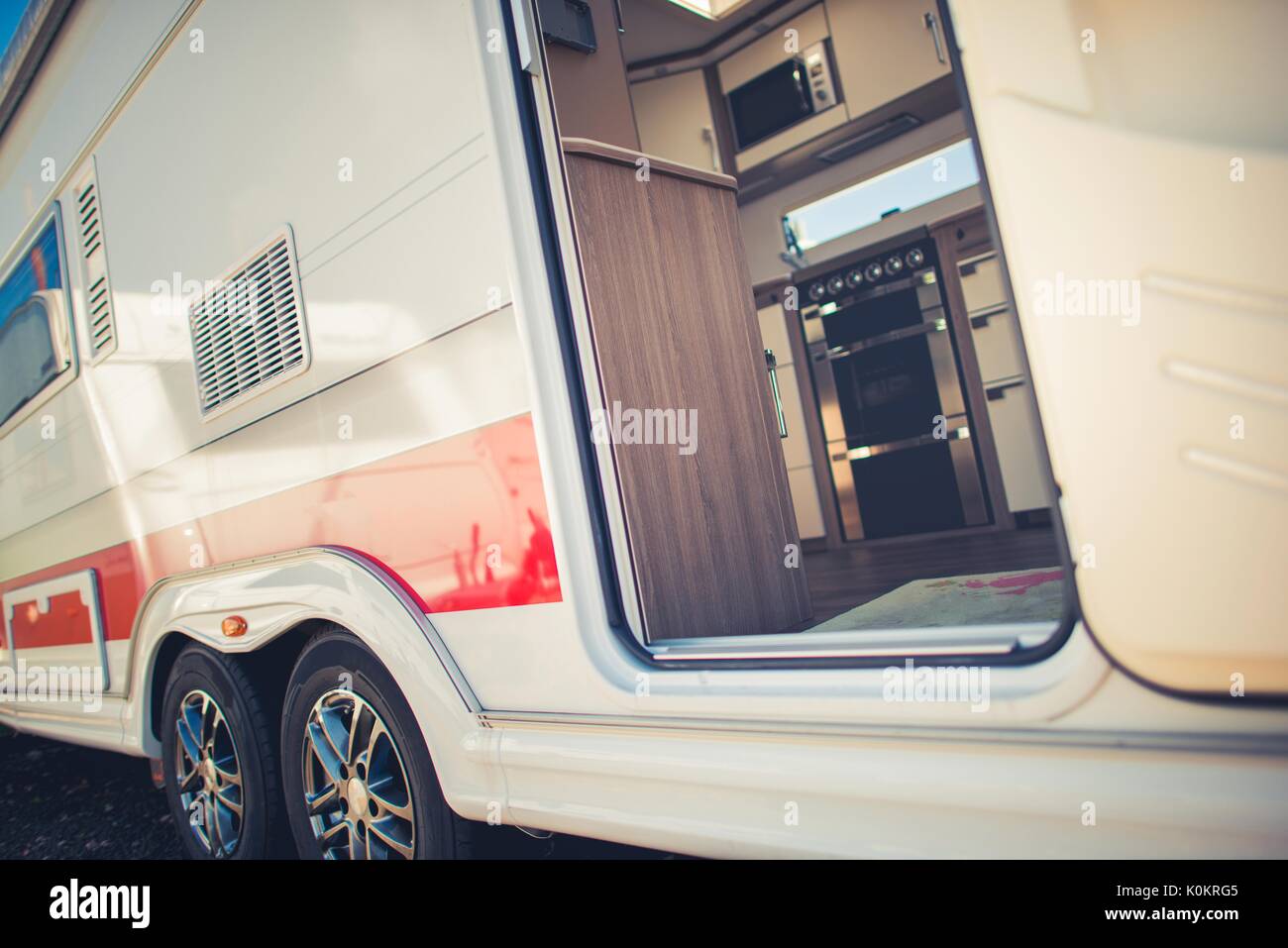 Modern Travel Trailer Camping Concept. RVing in Style Stock Photo - Alamy