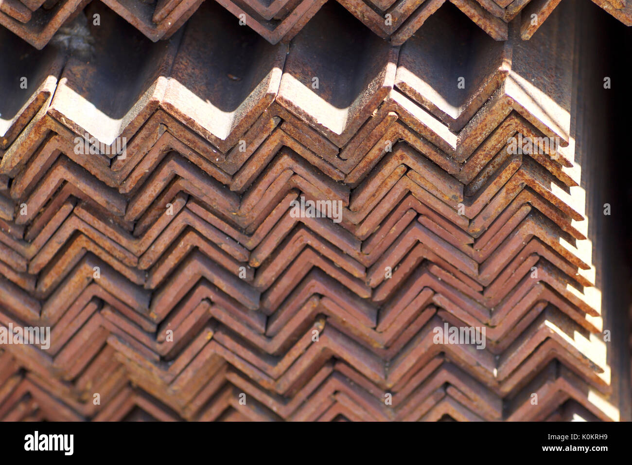 Metal profile angle in packs at the warehouse of metal products, Russia ...