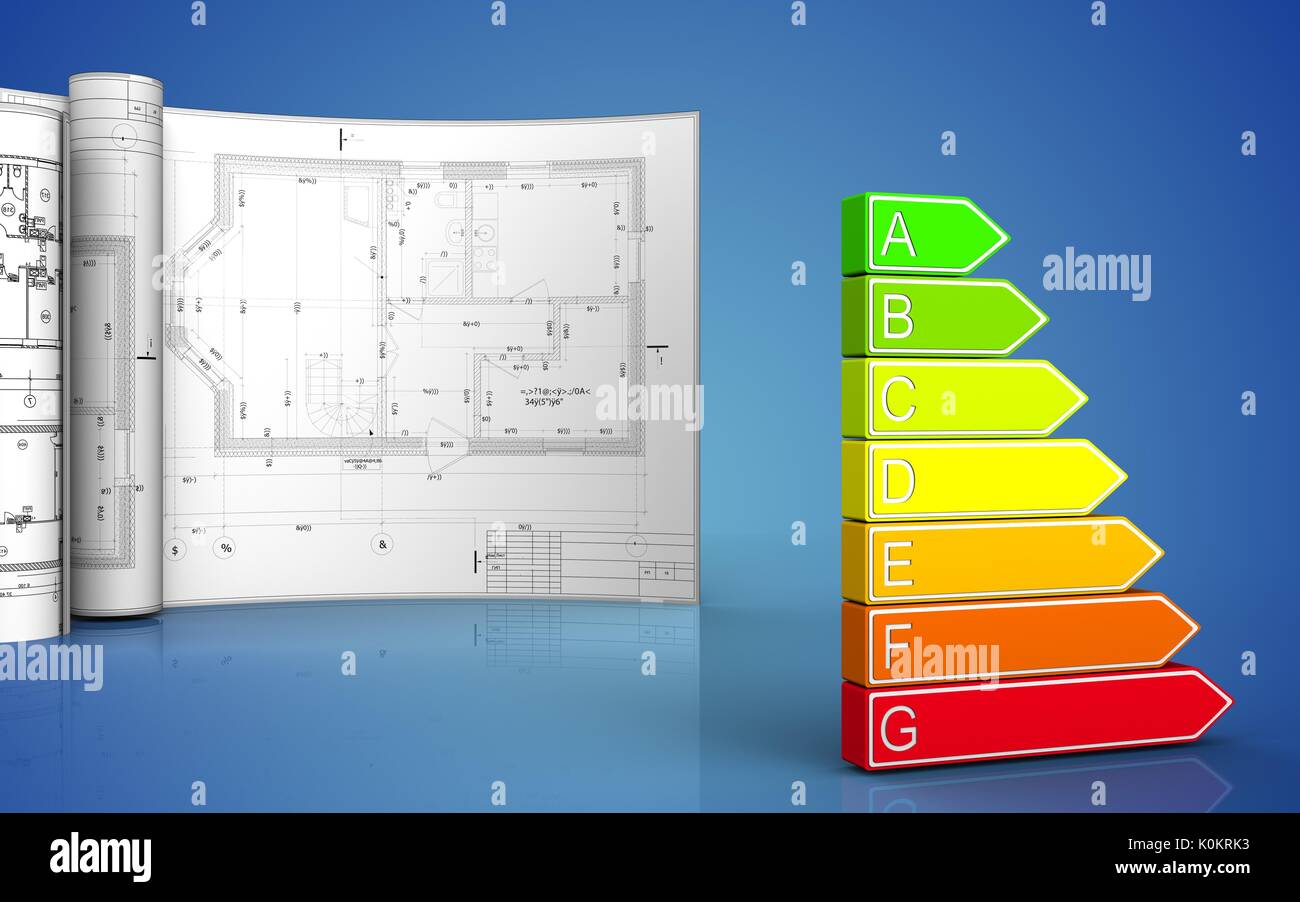 3d illustration of power rating with drawings over blue background ...