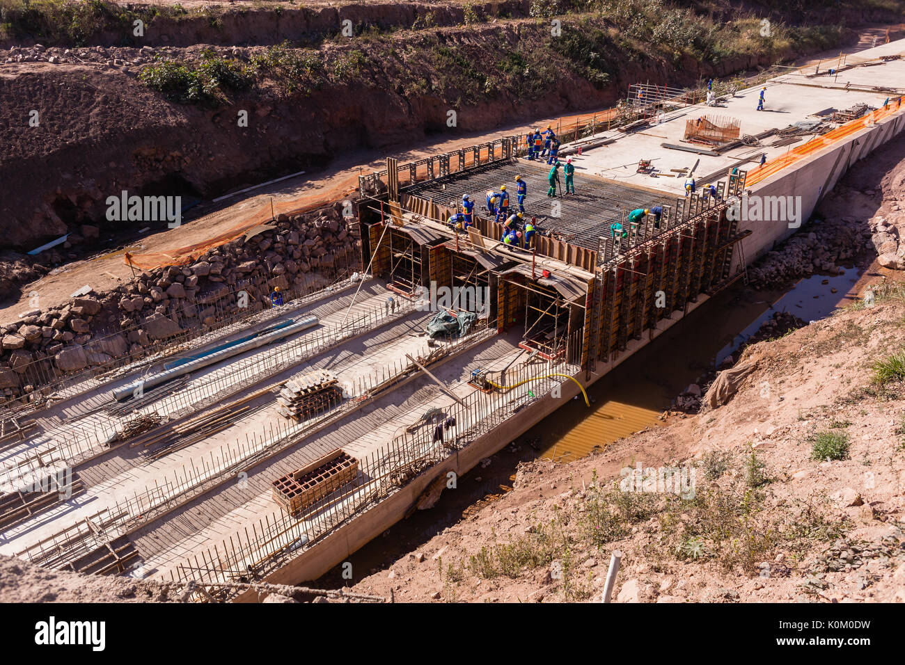 Construction new road highway rain flooding water tunnels halfway ...