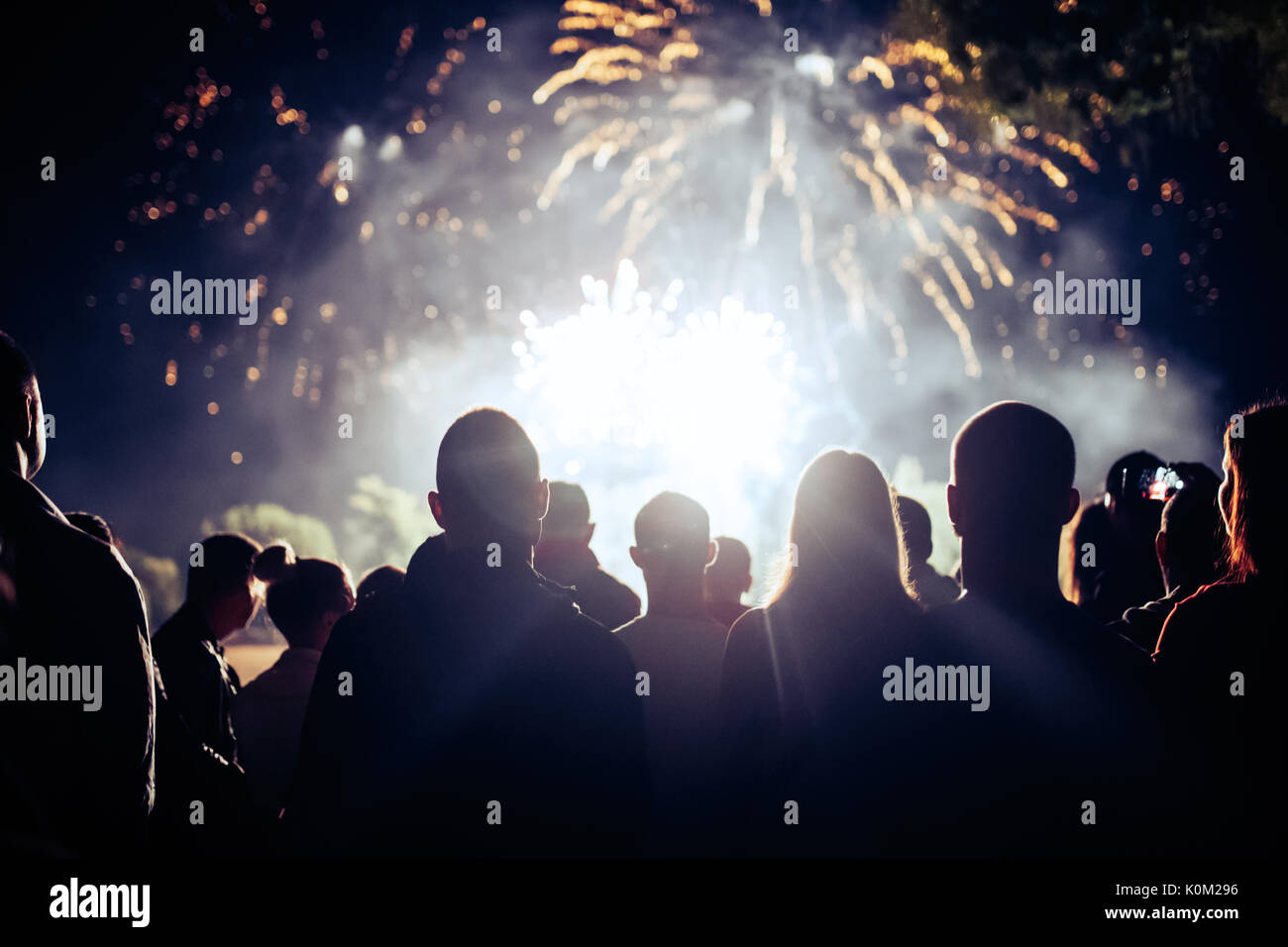 Crowd watching fireworks Stock Photo - Alamy
