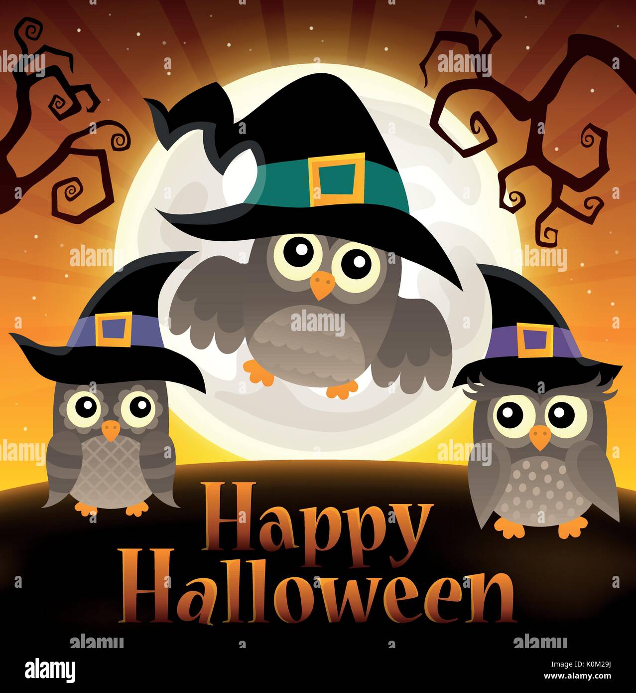 Happy Halloween sign with owls 2 - eps10 vector illustration Stock ...