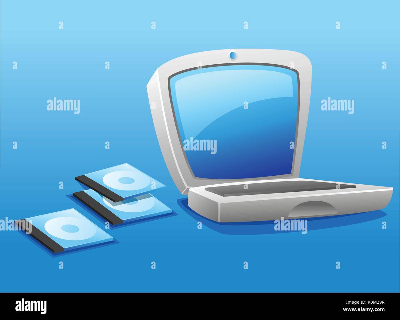 Cartoon Laptop illustration and stack of CD collection Stock Vector ...