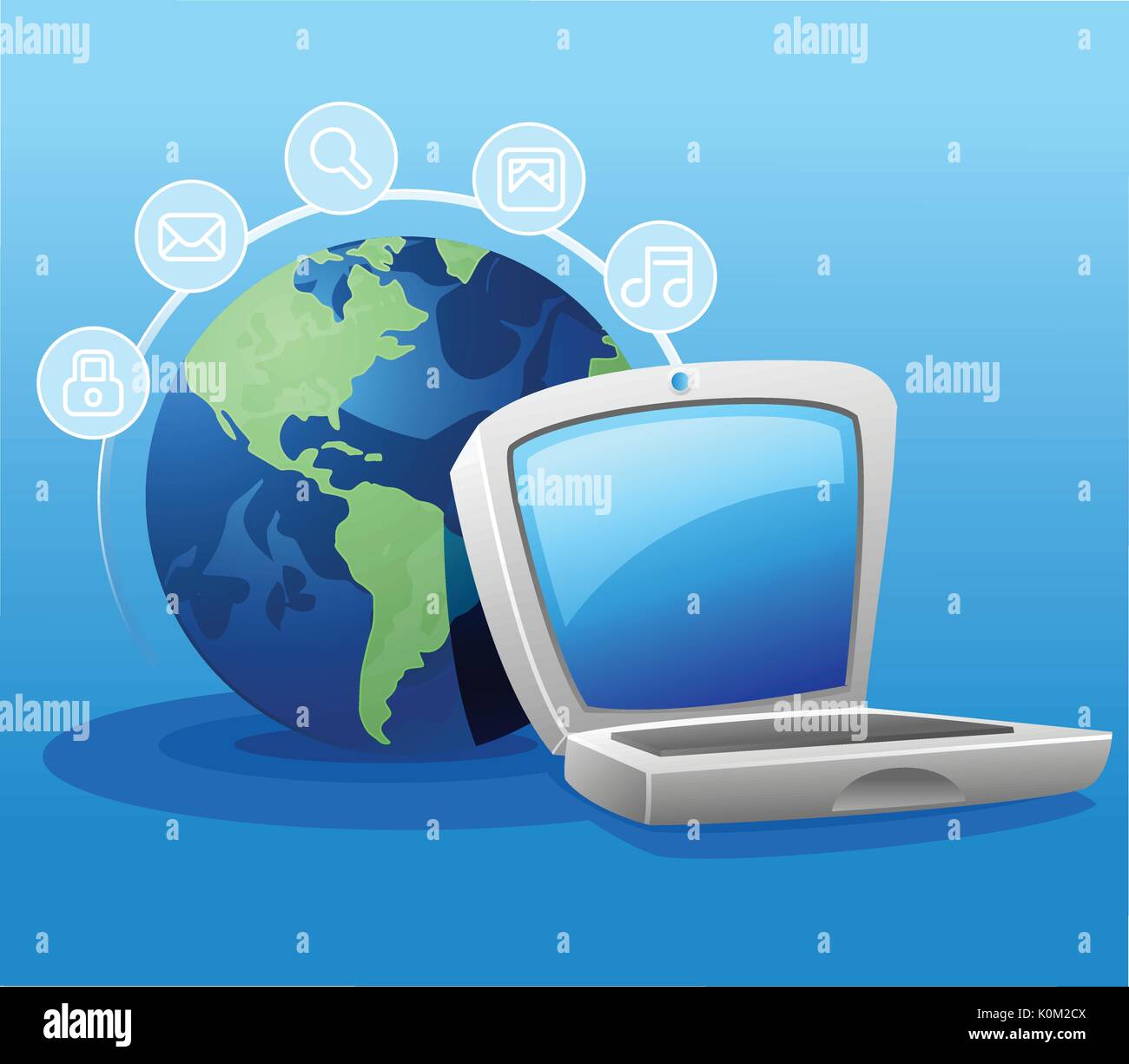 Laptop and globe illustration with symbols Stock Vector Image & Art - Alamy