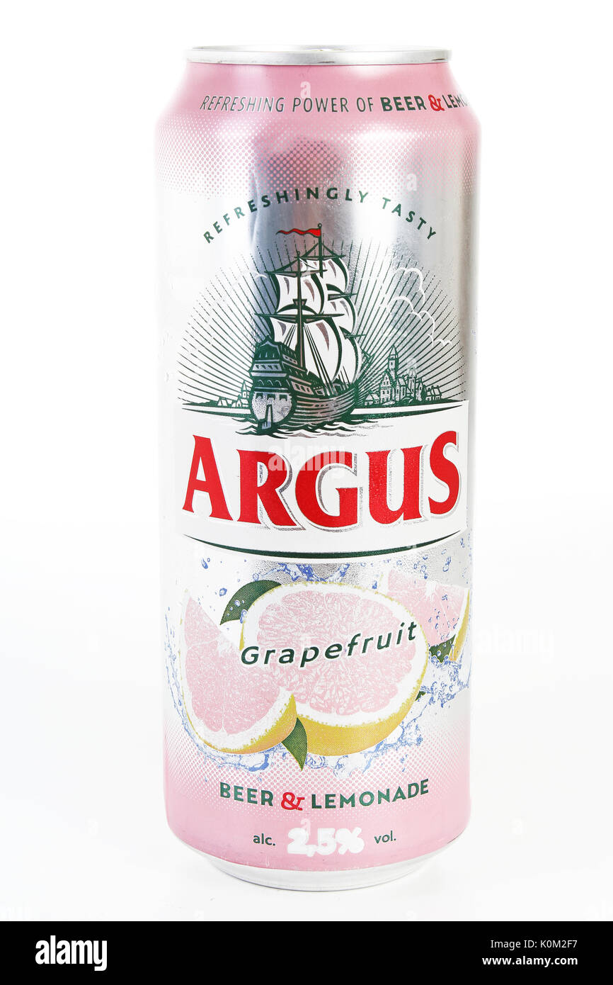 Argus grapegruit beer can on isolated white studio background Stock ...