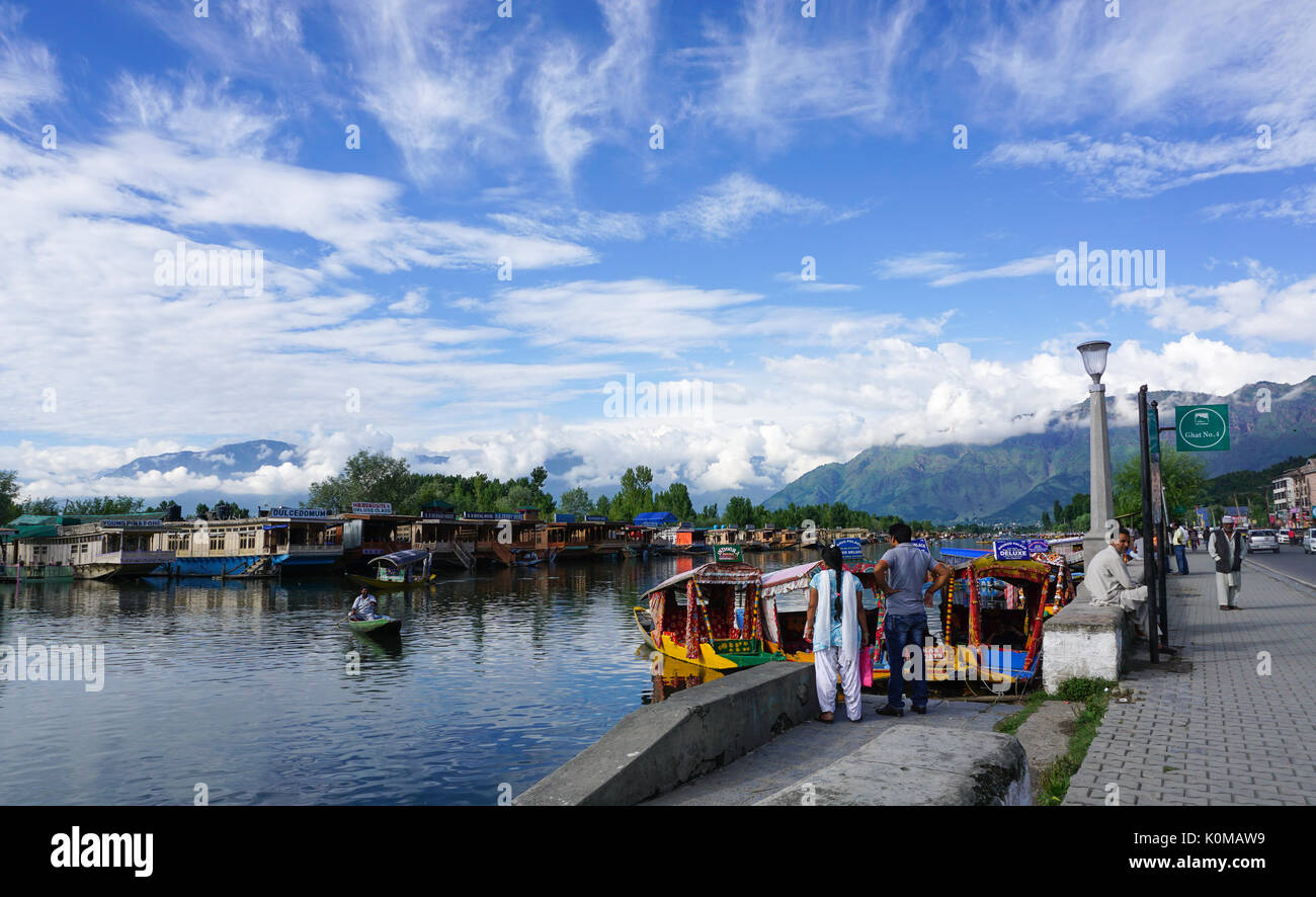 Srinagar, India - Jul 23, 2015. Landscape of Dal Lake under blue sky in ...
