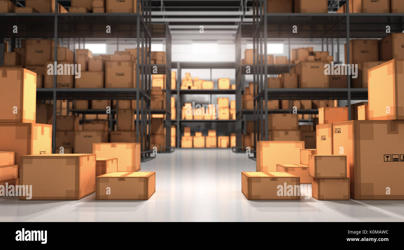 Warehouse and Boxes - 3D Rendering Stock Photo - Alamy