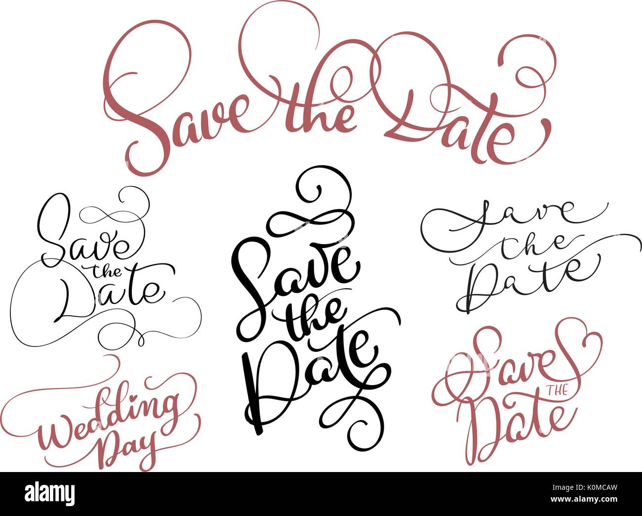 set of Save the date text on white background. Hand drawn Calligraphy ...