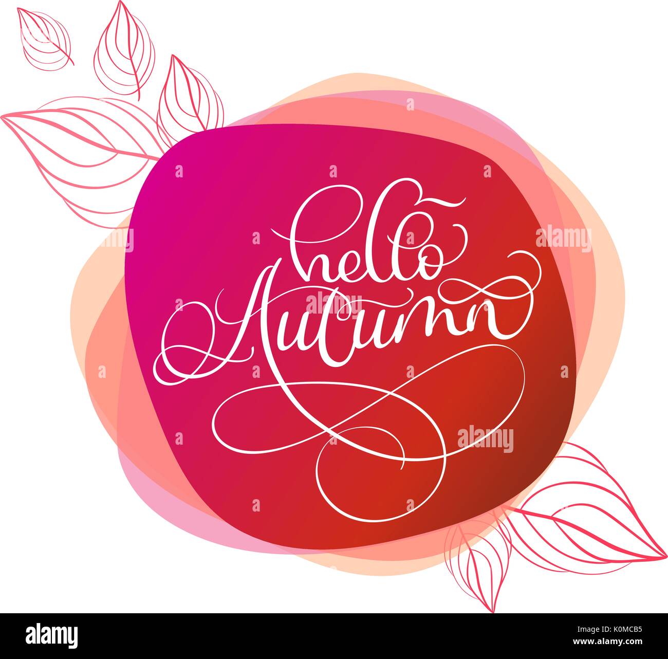 Hello autumn text on red abstract round background. Hand drawn ...
