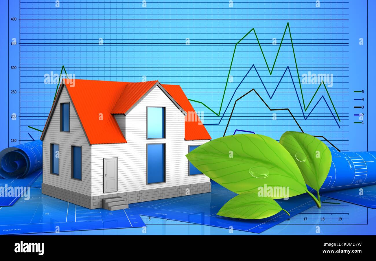 3d illustration of generic house over graph background Stock Photo - Alamy