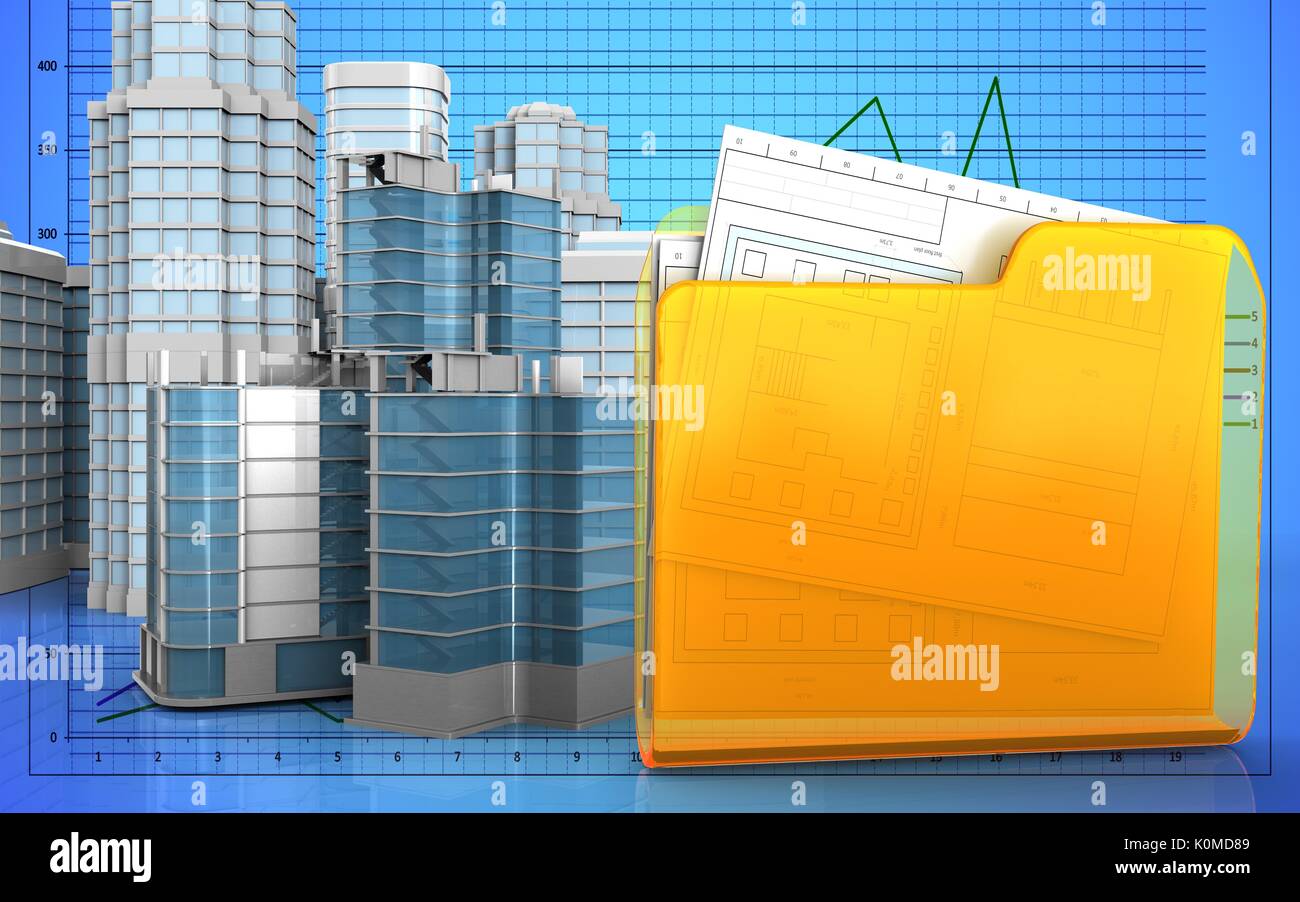 3d illustration of city quarter construction with urban scene over ...