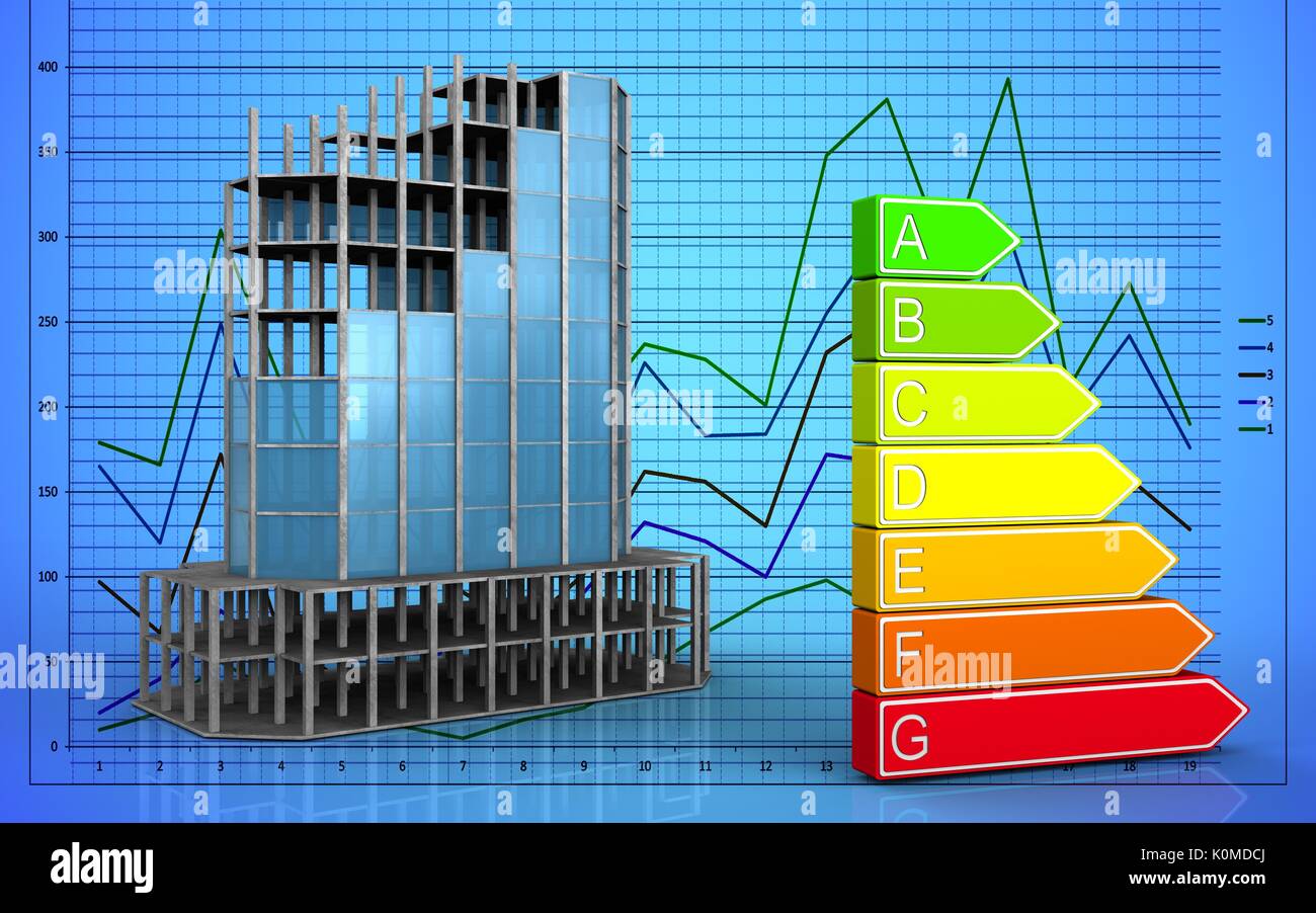 3d illustration of modern building frame over graph background Stock ...